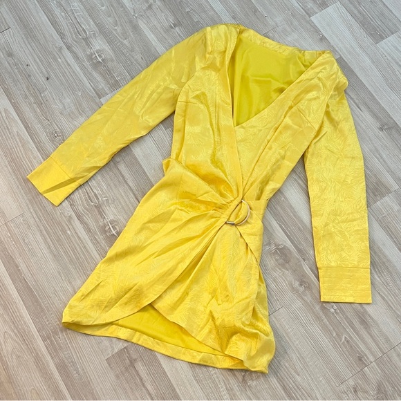 superdown | Dresses | Yellow Satin Silk Kimono Dress Wrap Belt Amanda ...